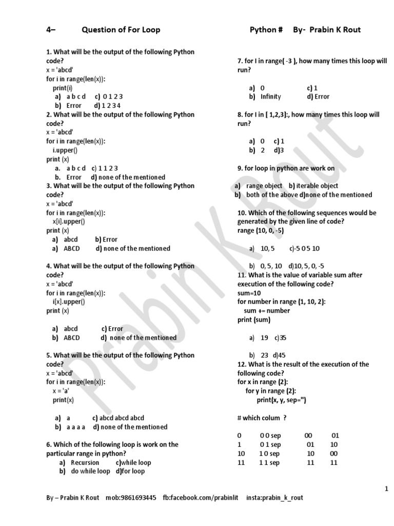 4 - Questions of For Loop | PDF | Control Flow | Software Engineering 4 - Questions of For Loop | PDF | Control Flow | Software Engineering