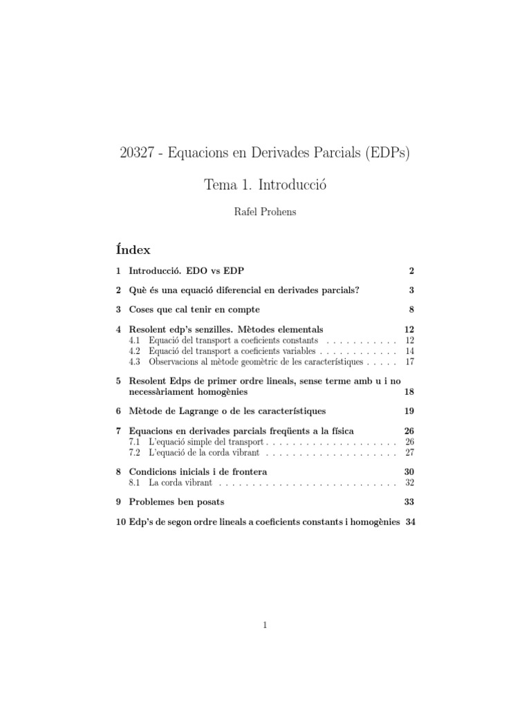Equacions en Derivades Parcials (Edps) Tema 1. Introducci O | PDF