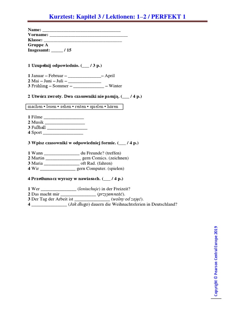 PERFEKT 1 Kurztest K3 L1-2 A | PDF