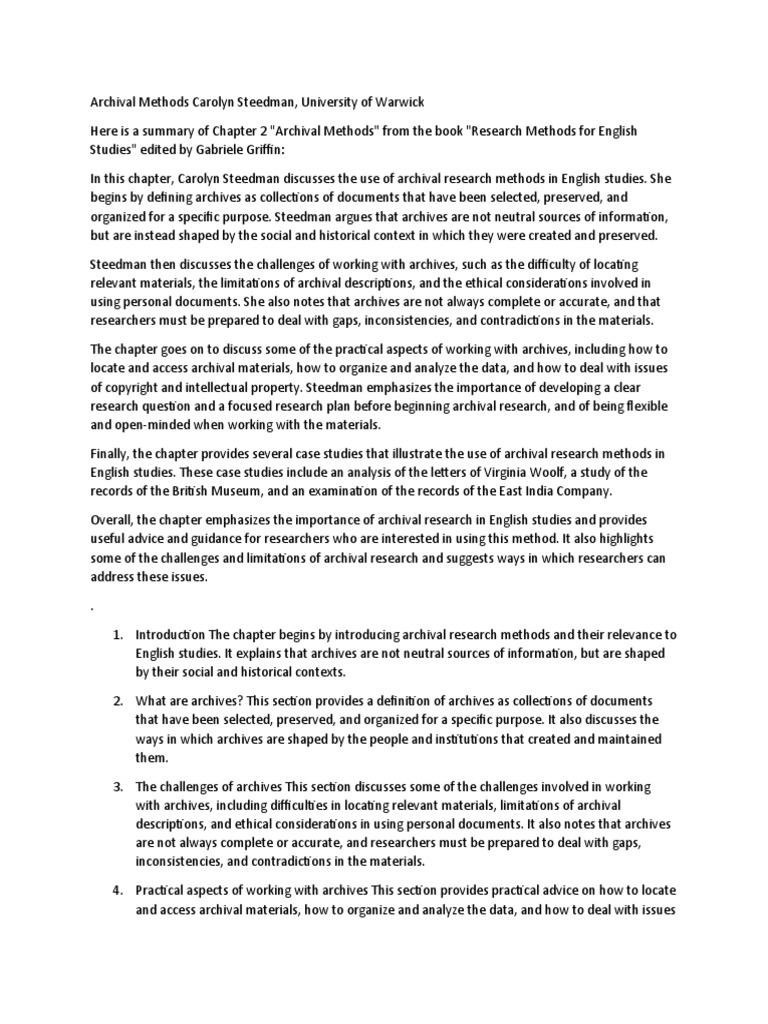 Archival Methods Carolyn Steedman | PDF | Oral History | Archive