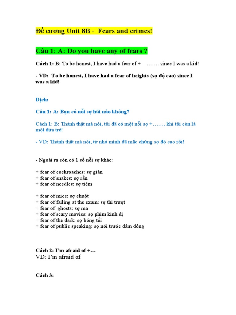 ĐỀ CƯƠNG Unit 8B fears and crimes! | PDF