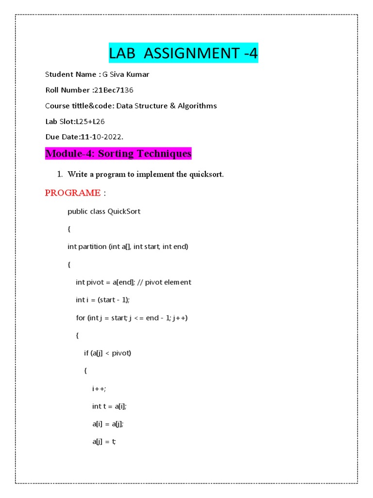 Dsa Lab Assignment-4@21bec7136 | PDF Dsa Lab Assignment-4@21bec7136 | PDF