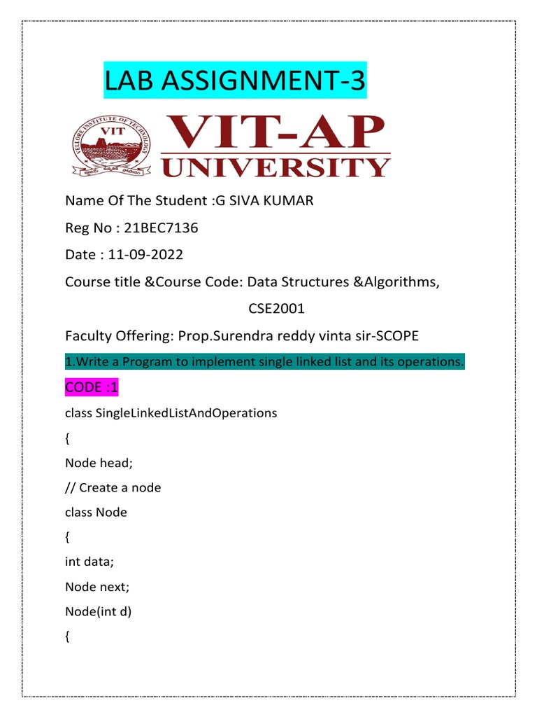 Lab Assignment - 3 @dsa | PDF