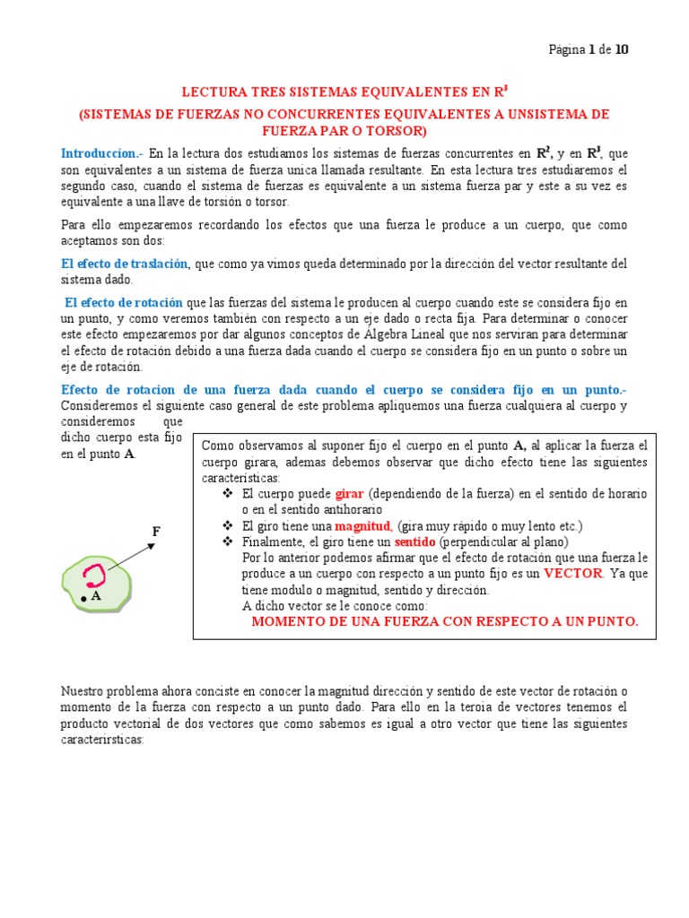 Sistemas de Fuerzas en R3: Torsor y Momento | PDF | Vector Euclidiano ...
