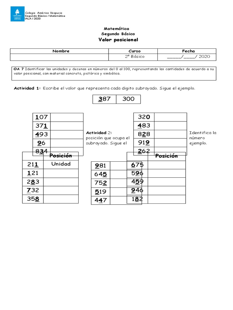 Guía de Valor Posicional 2° Básico | PDF