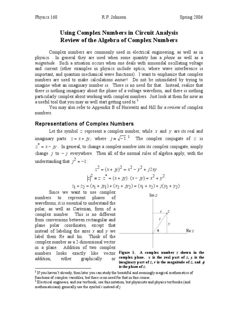 Using Complex Numbers in Circuit Analysis Review of The Algebra of Complex Numbers | PDF ...