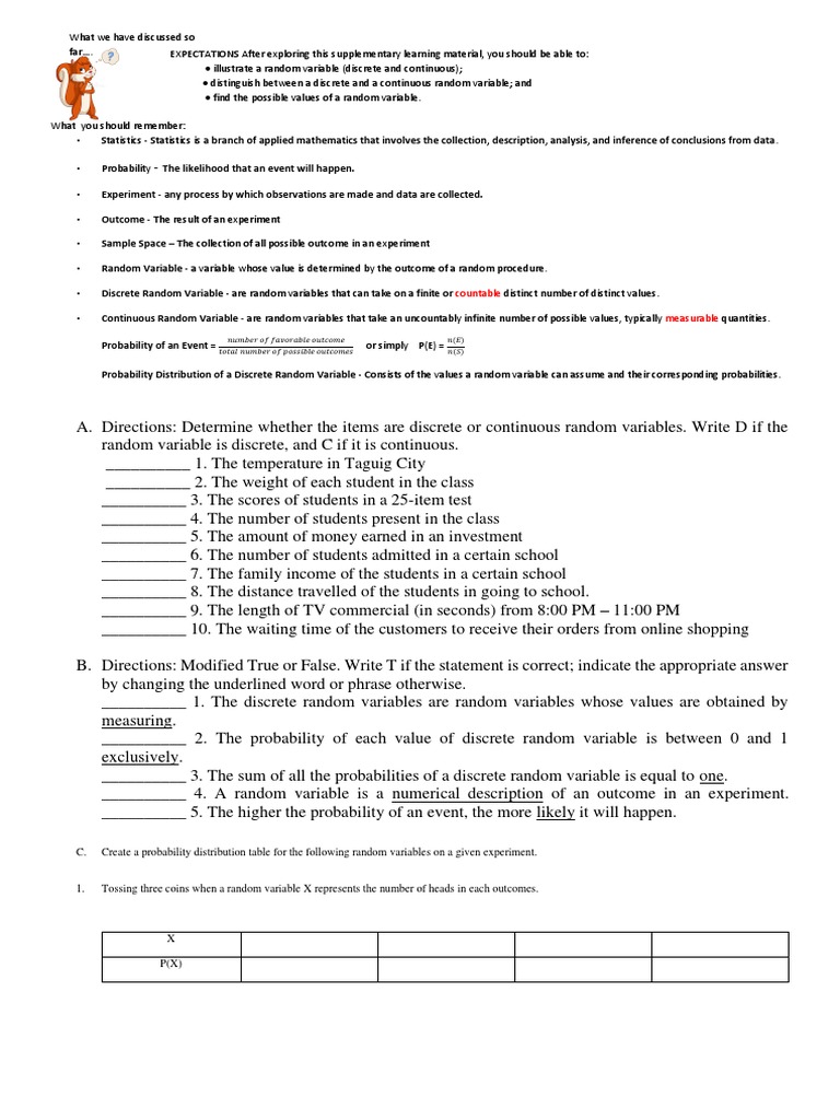 Worksheet 1probability Distribution | PDF | Probability Distribution ...