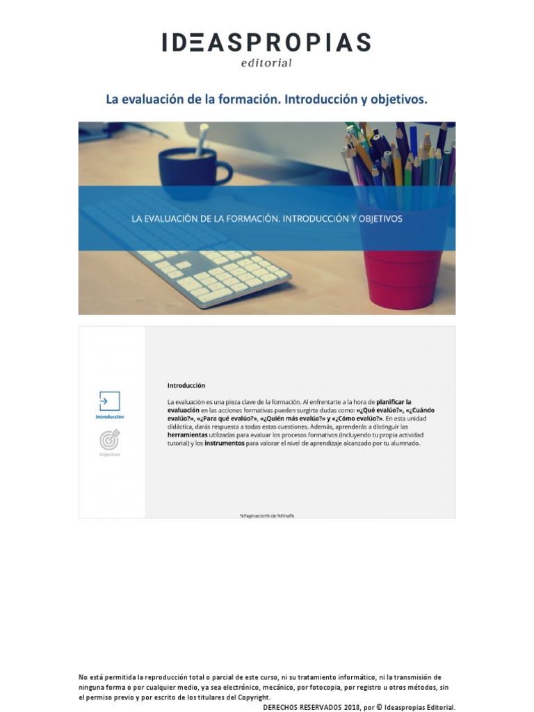 UD4-La Evaluacion de La Formacion. Introduccion y Objetivos | Descargar gratis PDF | Derechos de ...