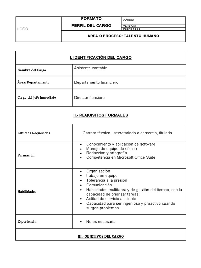 Formato - Perfil - de - Cargos - Recepcion | PDF