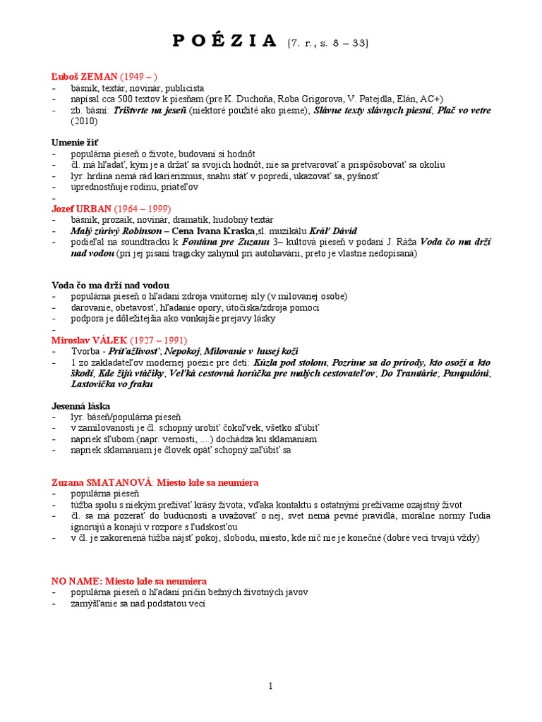 Opakovanie POEZIA 3 | PDF