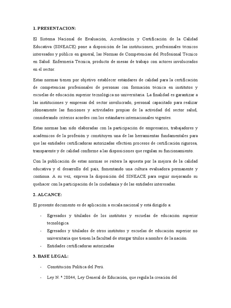 Normas de Competencia Del Profesional Tecnico en Enfermeria. | PDF