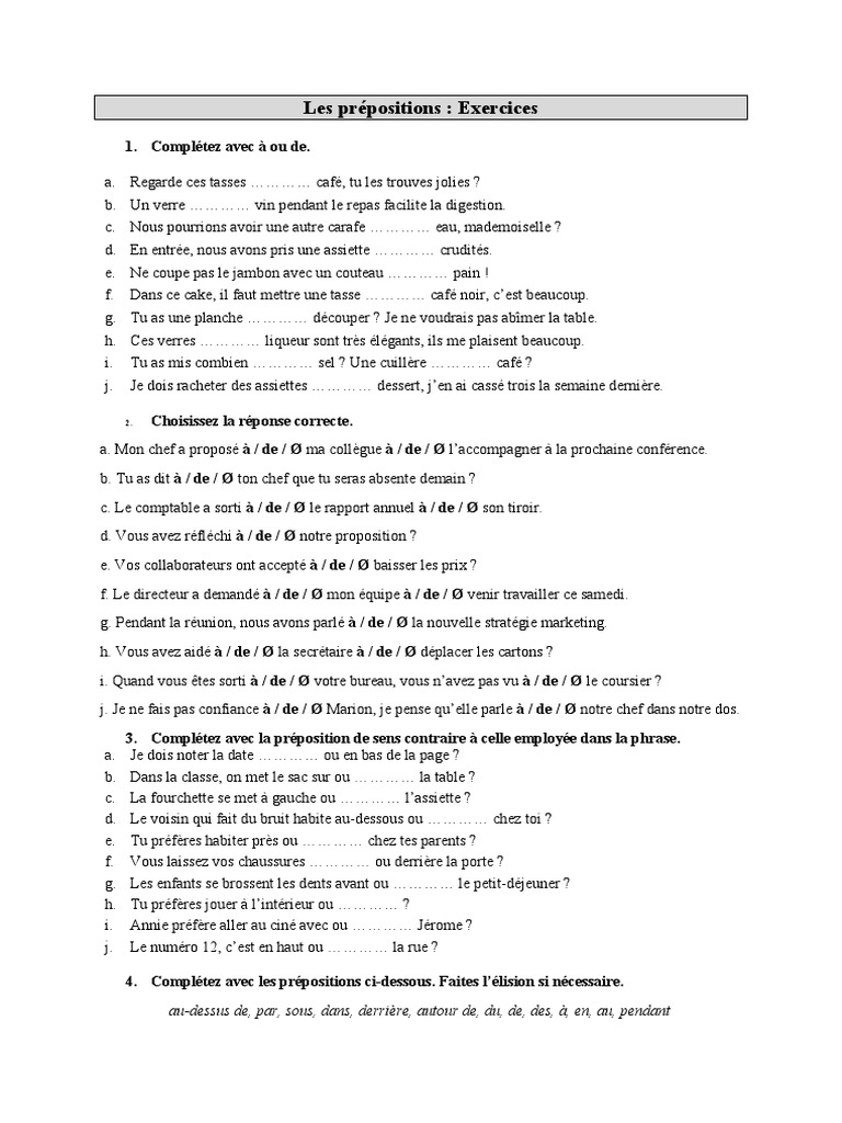 Prépositions Exercices | PDF