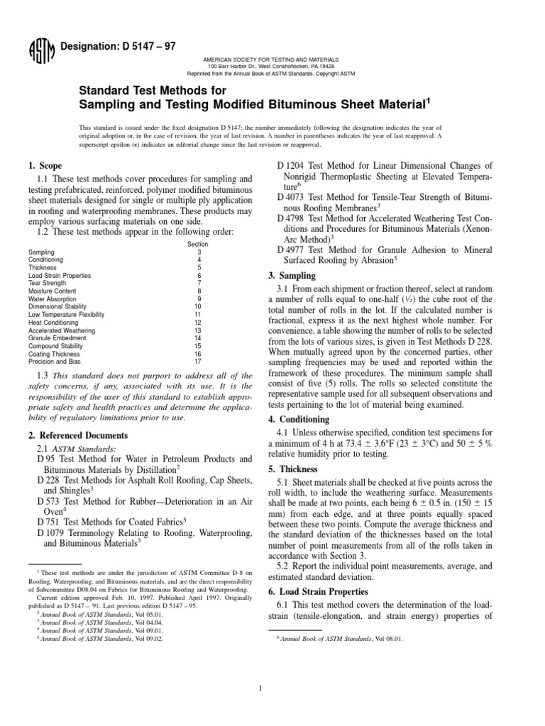 ASTM D5147 - Sampling and Testing Modified Bituminous Sheet Material1 ...