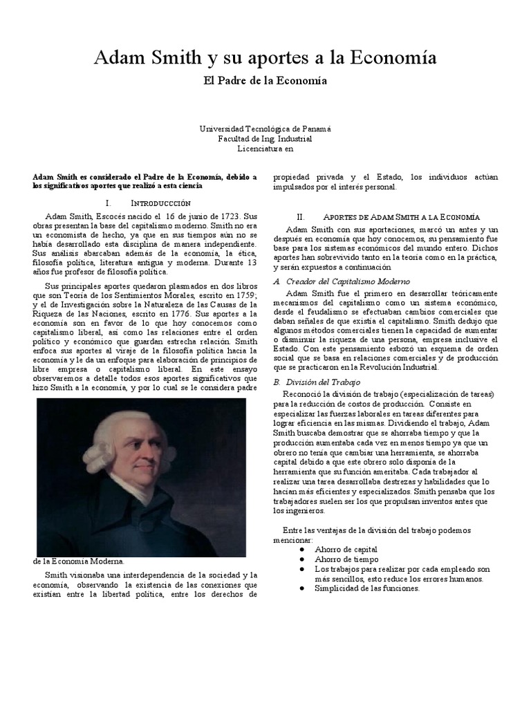 Aportes de Adam Smith a la Economía | PDF | Capitalismo | Adam Smith