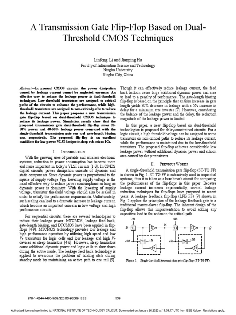 A Transmission Gate Flip-Flop Based On Dual-Threshold CMOS Techniques ...