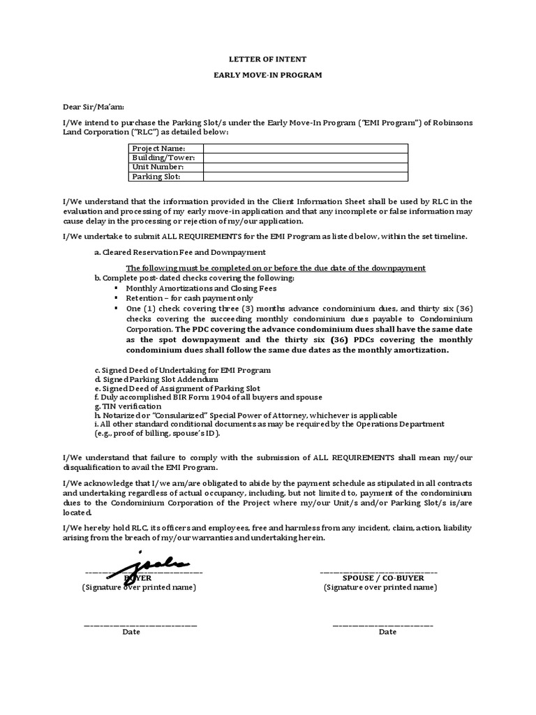 EMI Annex C.3 - EMI Letter of Intent (EMI30 - Stretch) | PDF