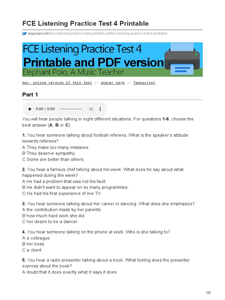 Engexam - info-FCE Listening Practice Test 4 Printable | PDF