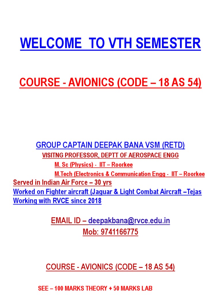 Welcome To VTH Semester: Course - Avionics (Code - 18 As 54) | PDF ...