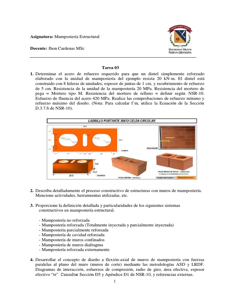 Tarea 03 Mampostería Estructural | PDF