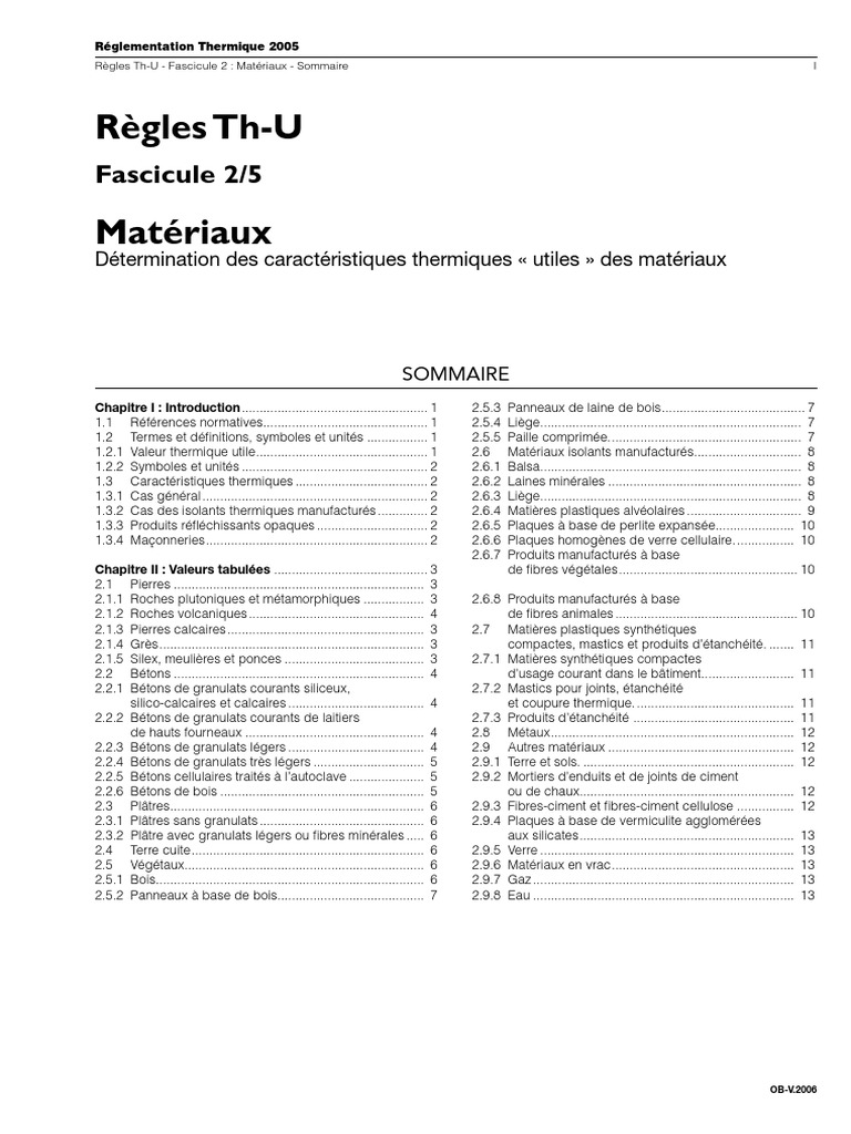 Th-U Fascicule 2 - Les Materiaux | PDF | Conductivité thermique | Béton
