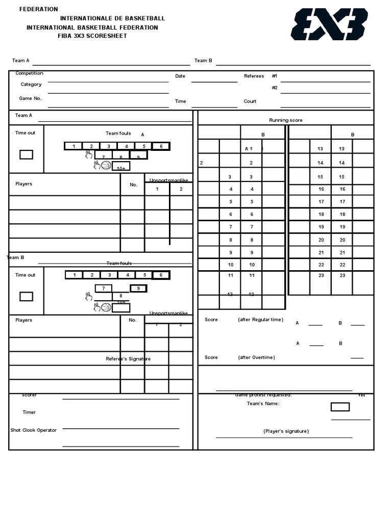 FIBA 3x3 Scoresheet | PDF | Ball Games | Entertainment