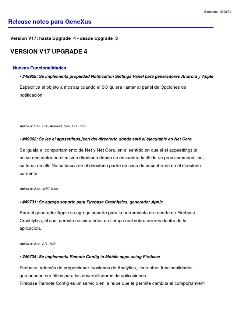 Actualización de versiones y nuevas funcionalidades para GeneXus | PDF | Transport Layer ...