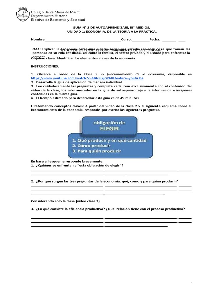 OA1: Título DE La Clase: El Funcionamiento DE LA Economía Objetivo Clave: Identificar Los ...