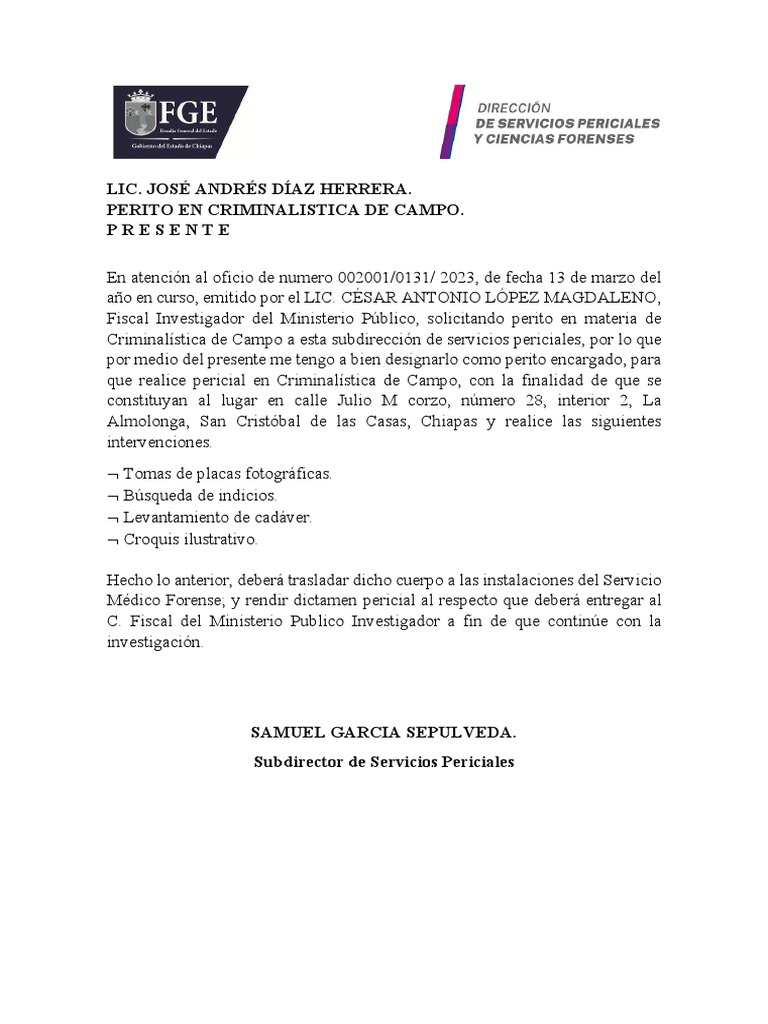 Designacion de Perito Criminalistica | PDF