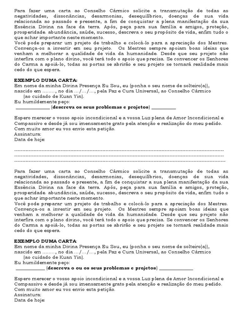 Como Se Fazer Uma Carta Ao Conselho Cármico | PDF | Amor | Carma