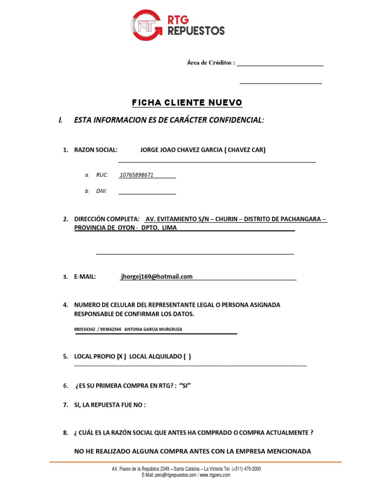 Solicitud Cliente Nuevo RTG | PDF