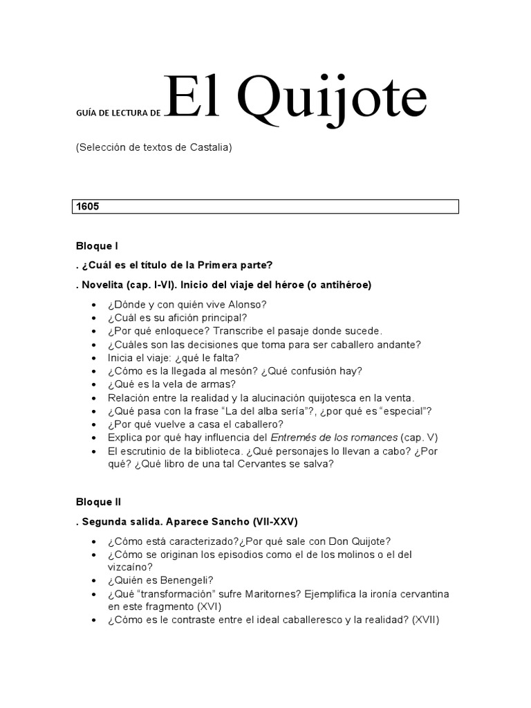 Guía de El Quijote | Descargar gratis PDF | Don Quijote | Novelas españolas