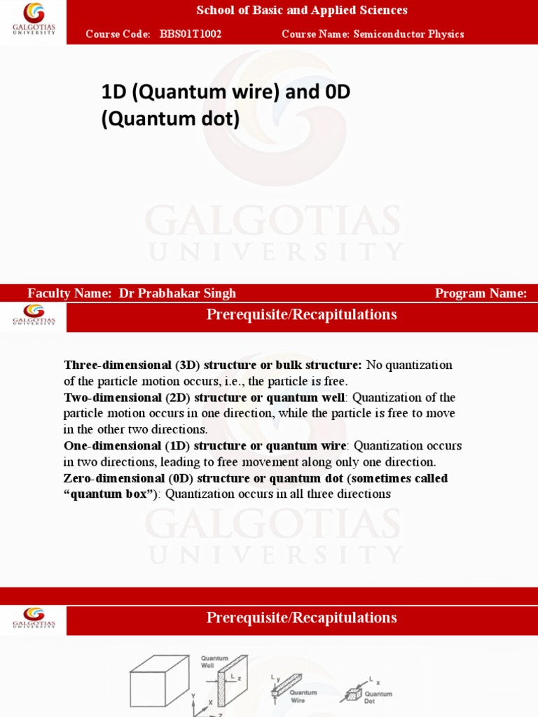 Understanding 1D and 0D Semiconductor Physics | PDF | Quantum Mechanics ...