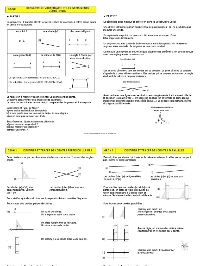 Vocabulaire et instruments de géométrie | PDF | Zone | Cercle