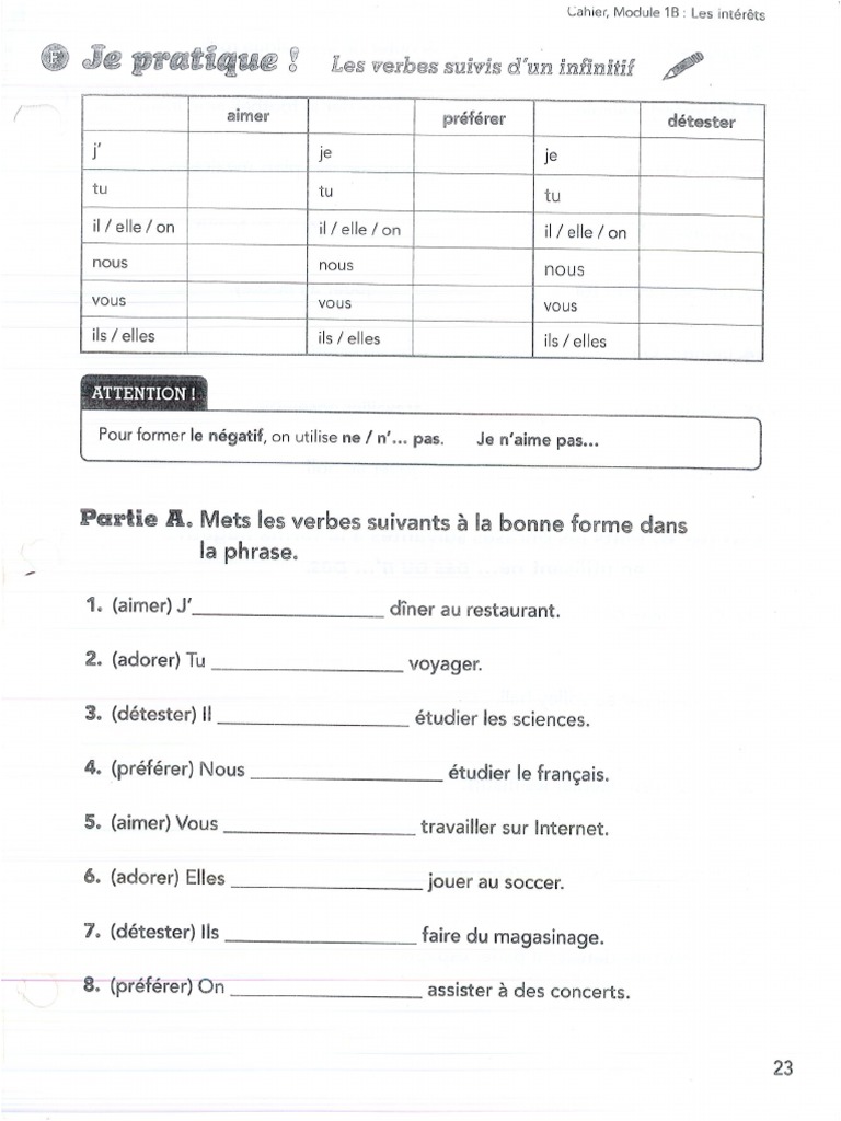 Verbe + Infinitif | PDF