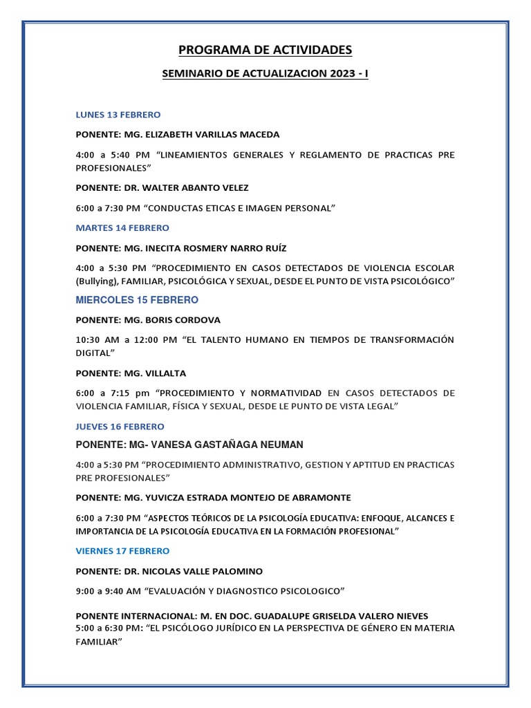 Programa de Actividades | PDF