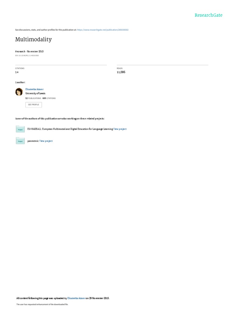 Multimodality (Elisabetta Adami) | PDF | Semiotics | Communication