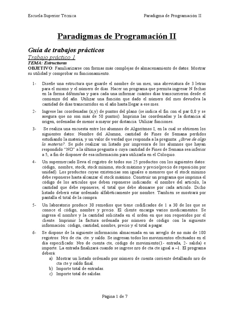 Guia Ejercicios Paradigma de Programación II | PDF