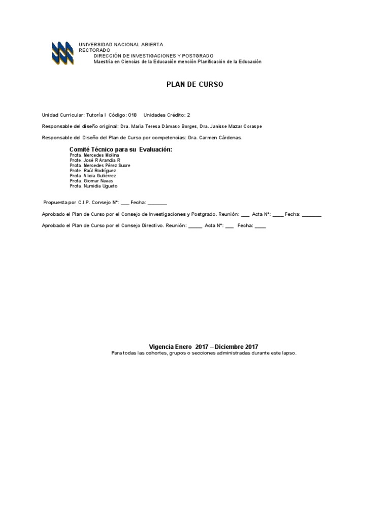 018tutoria 1 Plan de Curso Tutoria I | PDF