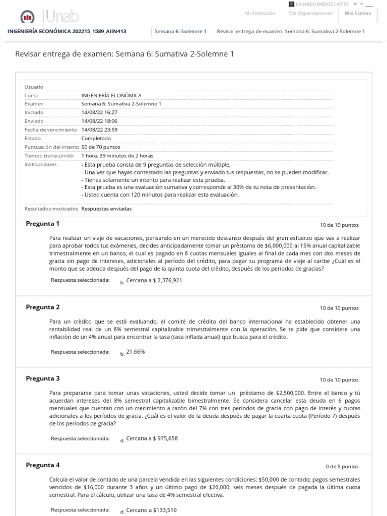 Revisar Entrega de Examen - Semana 6 - Sumativa 2-Solemne 1 &.. | PDF | Interés | Bancos