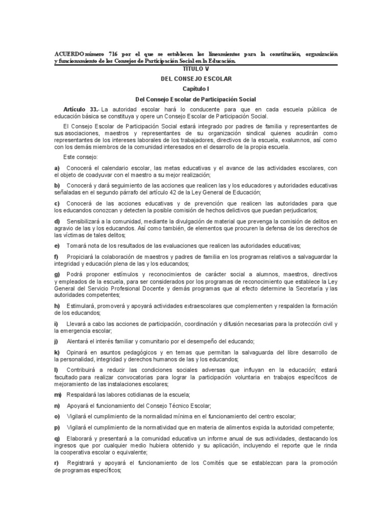 ACUERDO número 716 | PDF | Educación primaria | Defensa Civil
