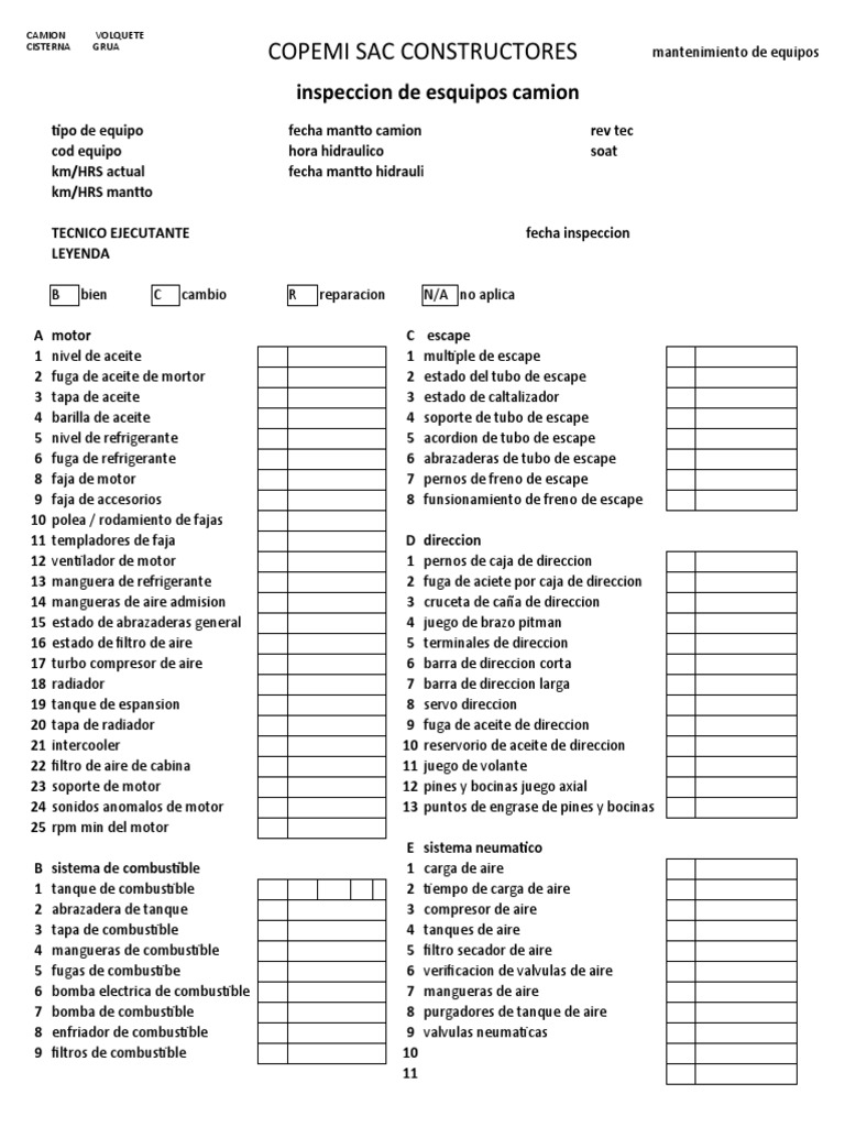 Formato de Inpeccion 001 | PDF | Camión | Vehículos terrestres