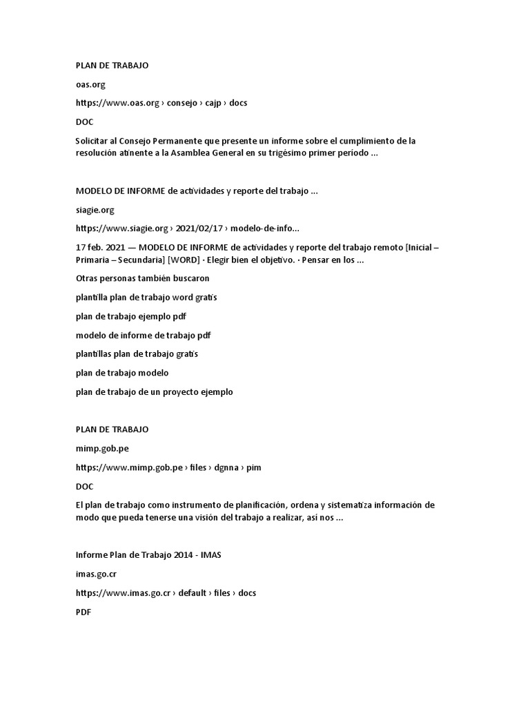 Plan de Trabajo e Informes | PDF | Microsoft Word | Informática