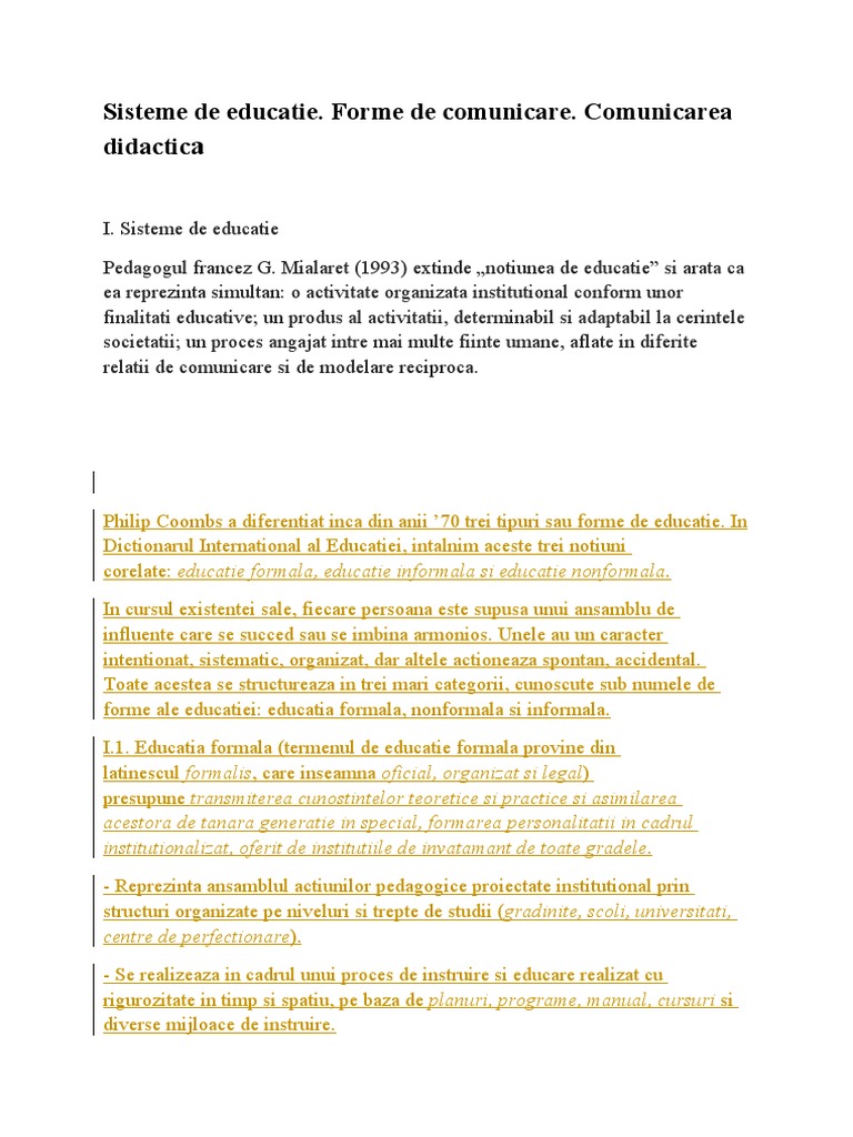 Curs Vi Sisteme de Educatie Si Forme de Comunicare | PDF