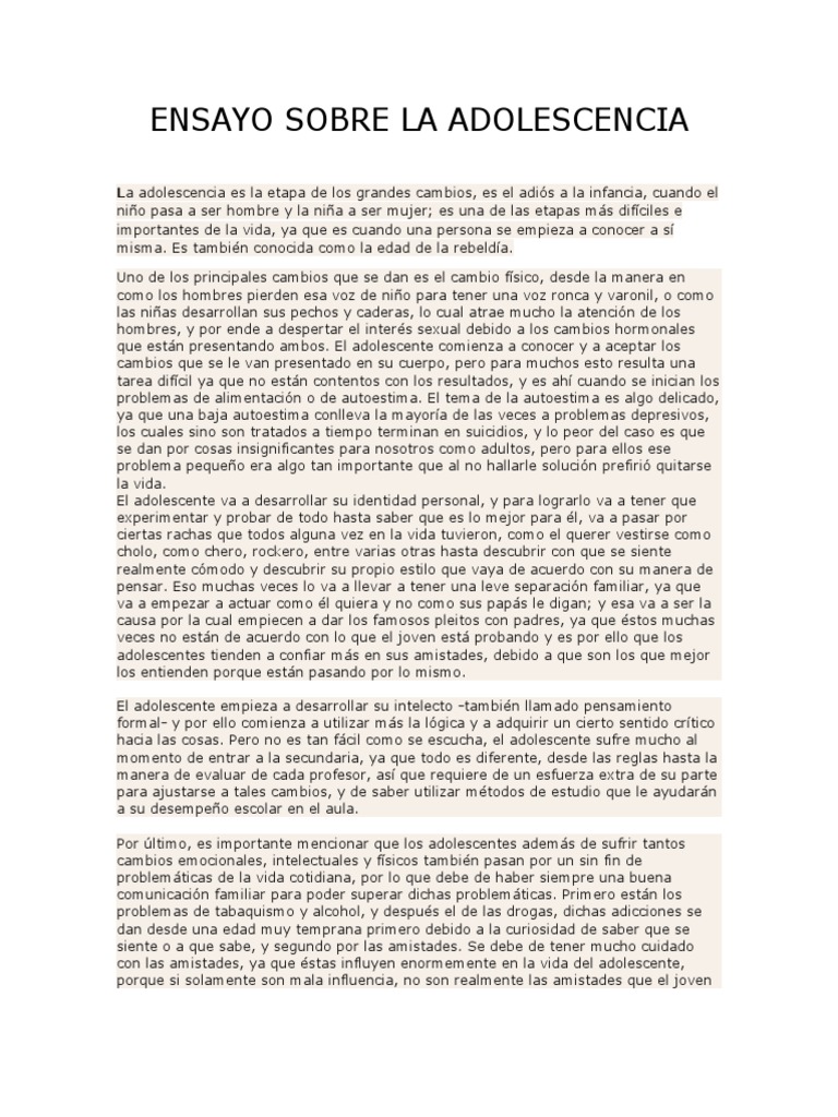 Ensayo Sobre La Adolescencia | PDF Ensayo Sobre La Adolescencia | PDF