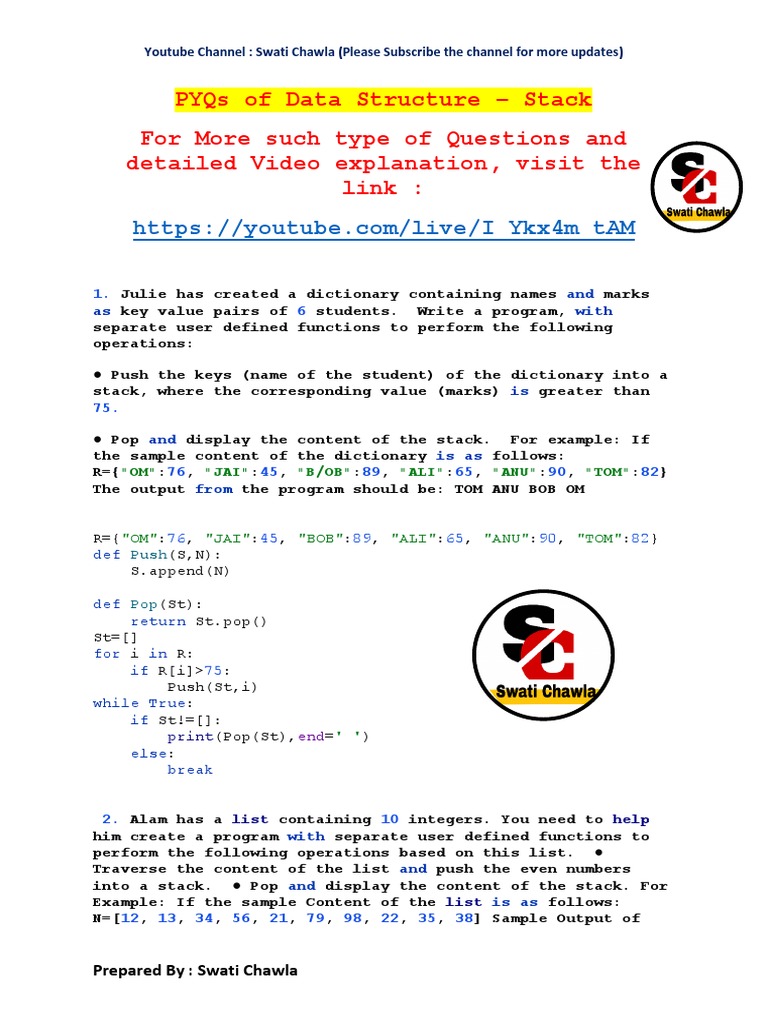 Pyqs of Data Structure - Stack For More Such Type of Questions and ...
