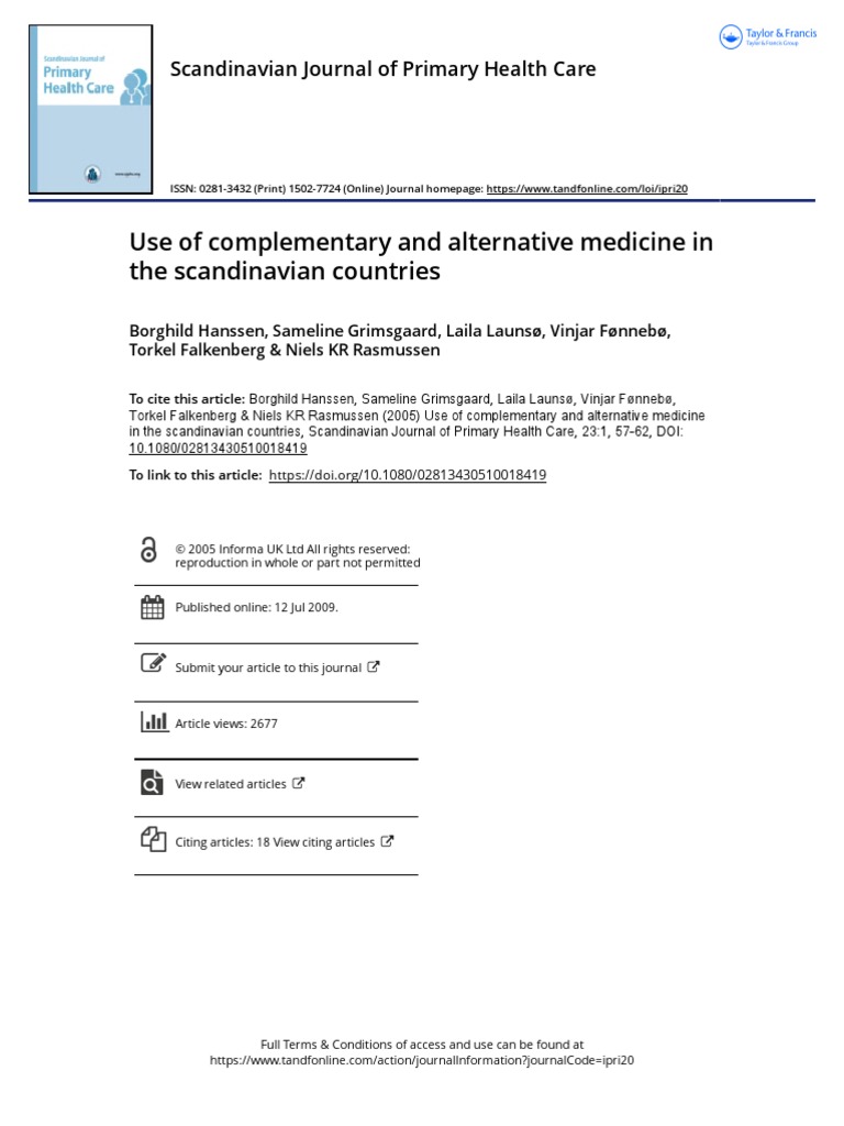 Use of Complementary and Alternative Medicine in The Scandinavian Countries | Download Free PDF ...