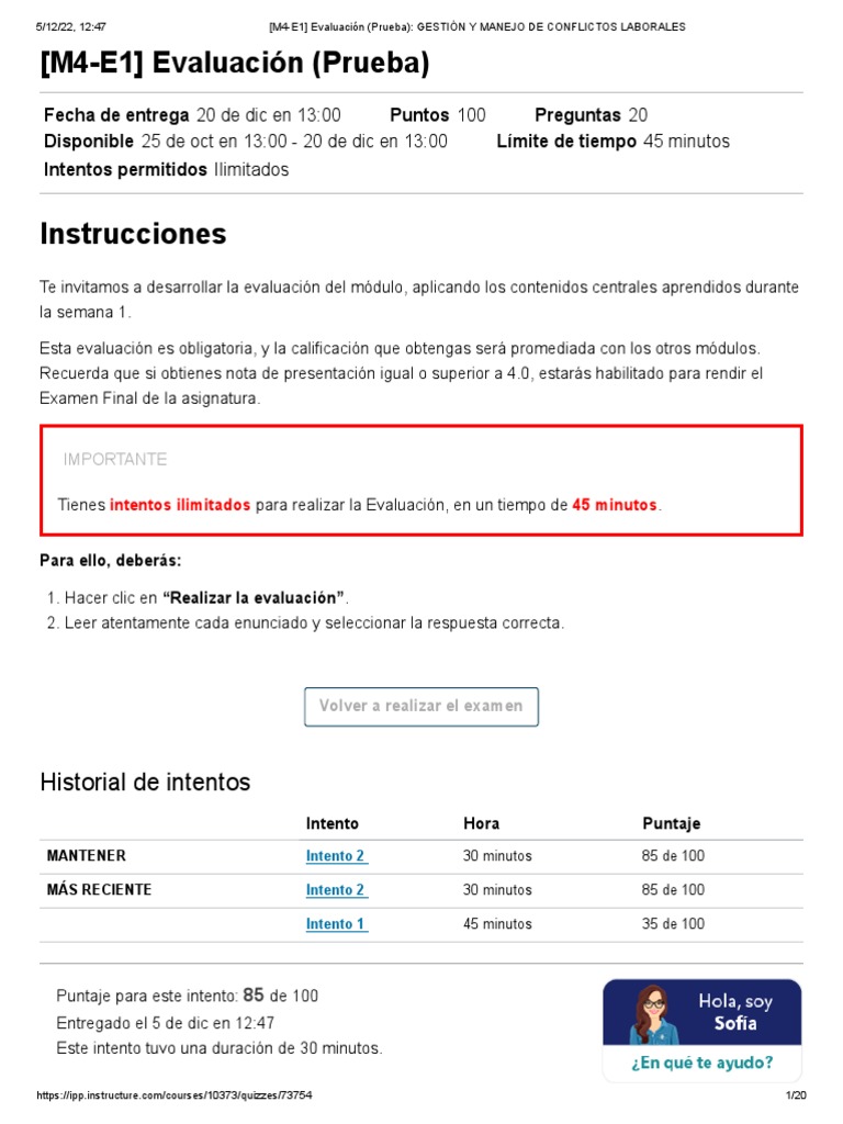 (M4-E1) Evaluación (Prueba) - GESTIÓN Y MANEJO DE CONFLICTOS LABORALES 22 | PDF | Derecho ...