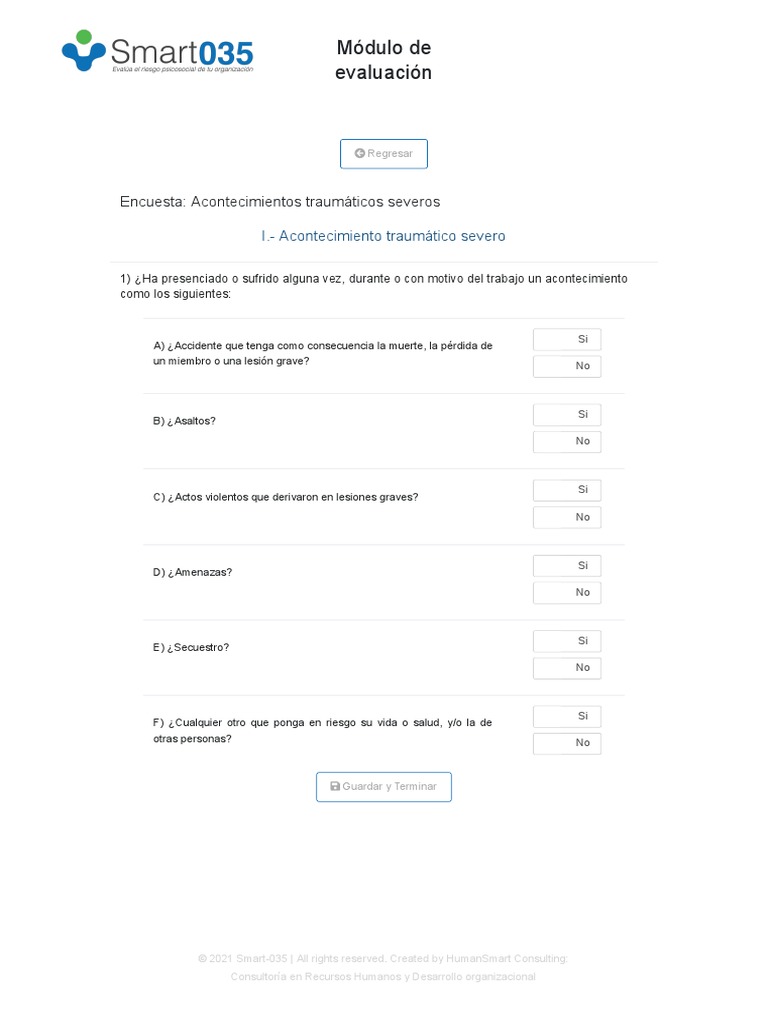 Smart-035 A CUESTIONARIO ACONTECIMIENTO TRAUMATICO SEVERO | PDF