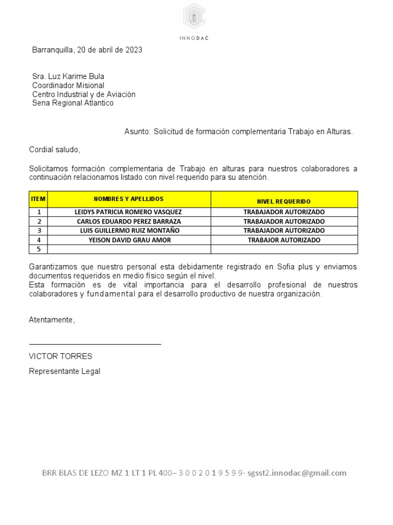 Carta Solicitud Alturas | PDF
