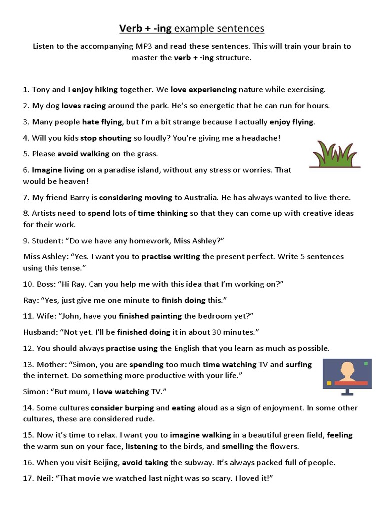 Verb Ing MP3 Transcript | PDF